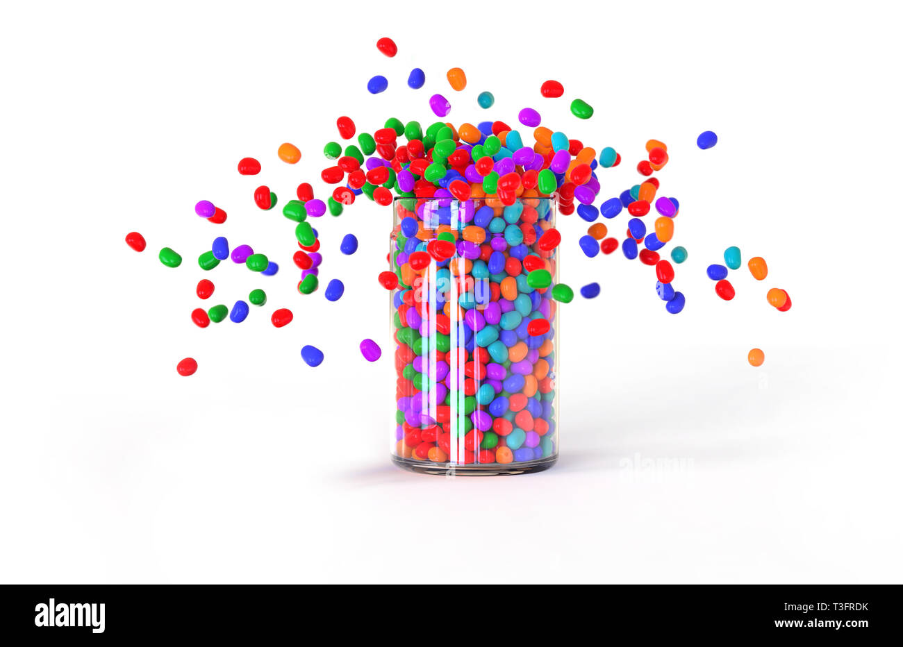 Candies explode out of the jar, white background, 3D rendering Stock ...