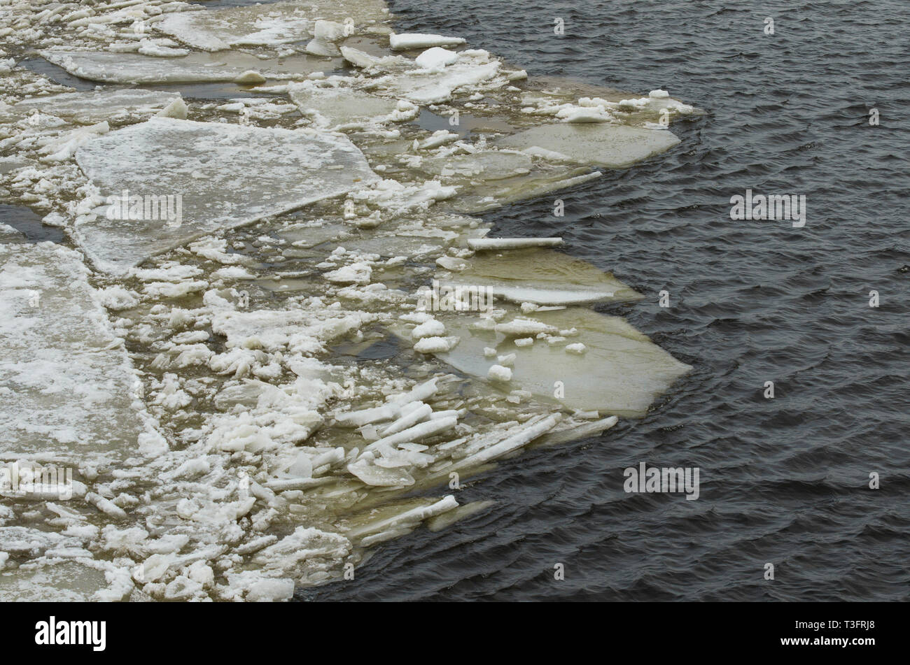 Edge of the ice field and the sludge on the brownish river Stock Photo ...