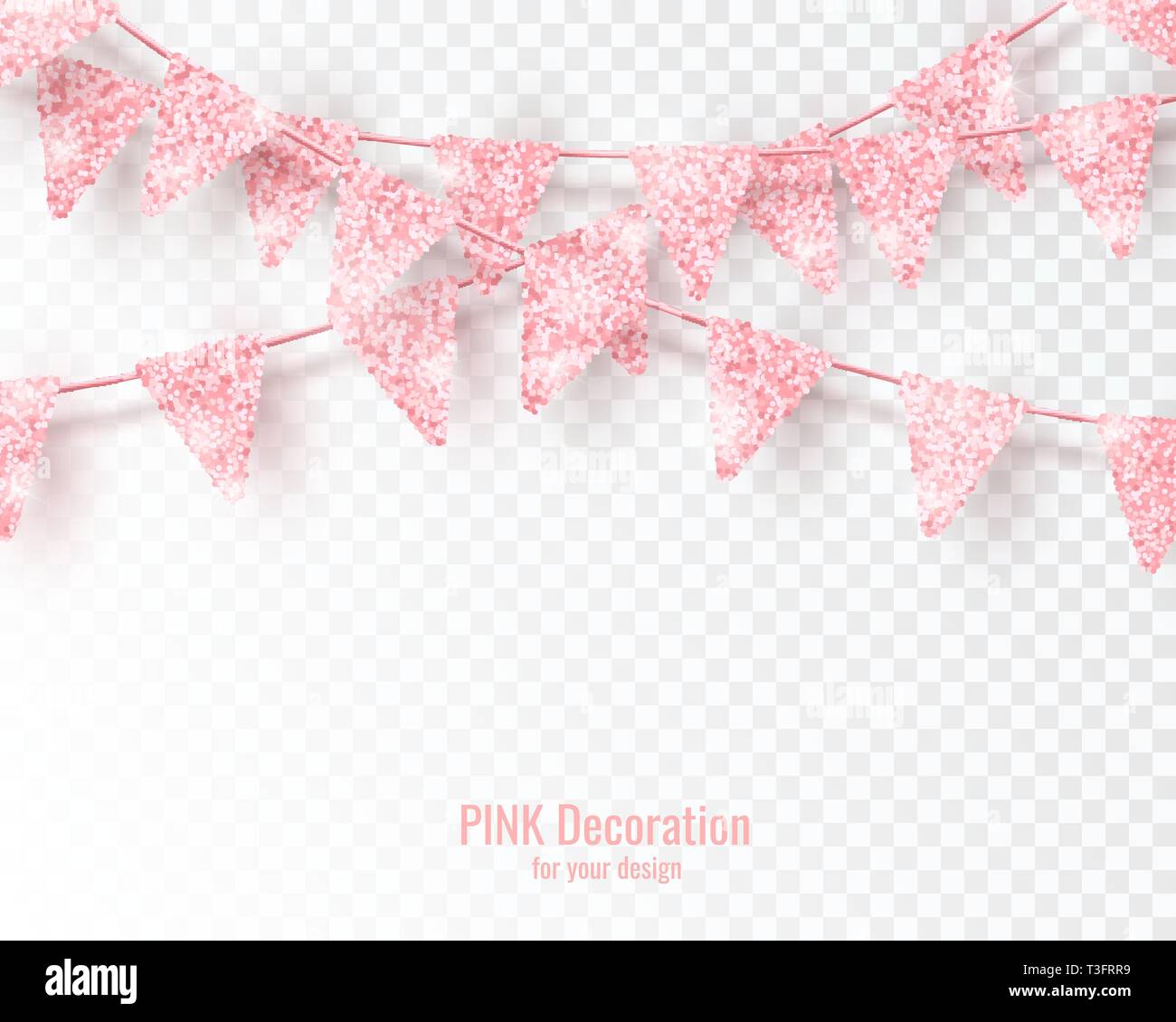 Glitter Pink Party Flags Decoration with Confetti Stock Vector Image ...