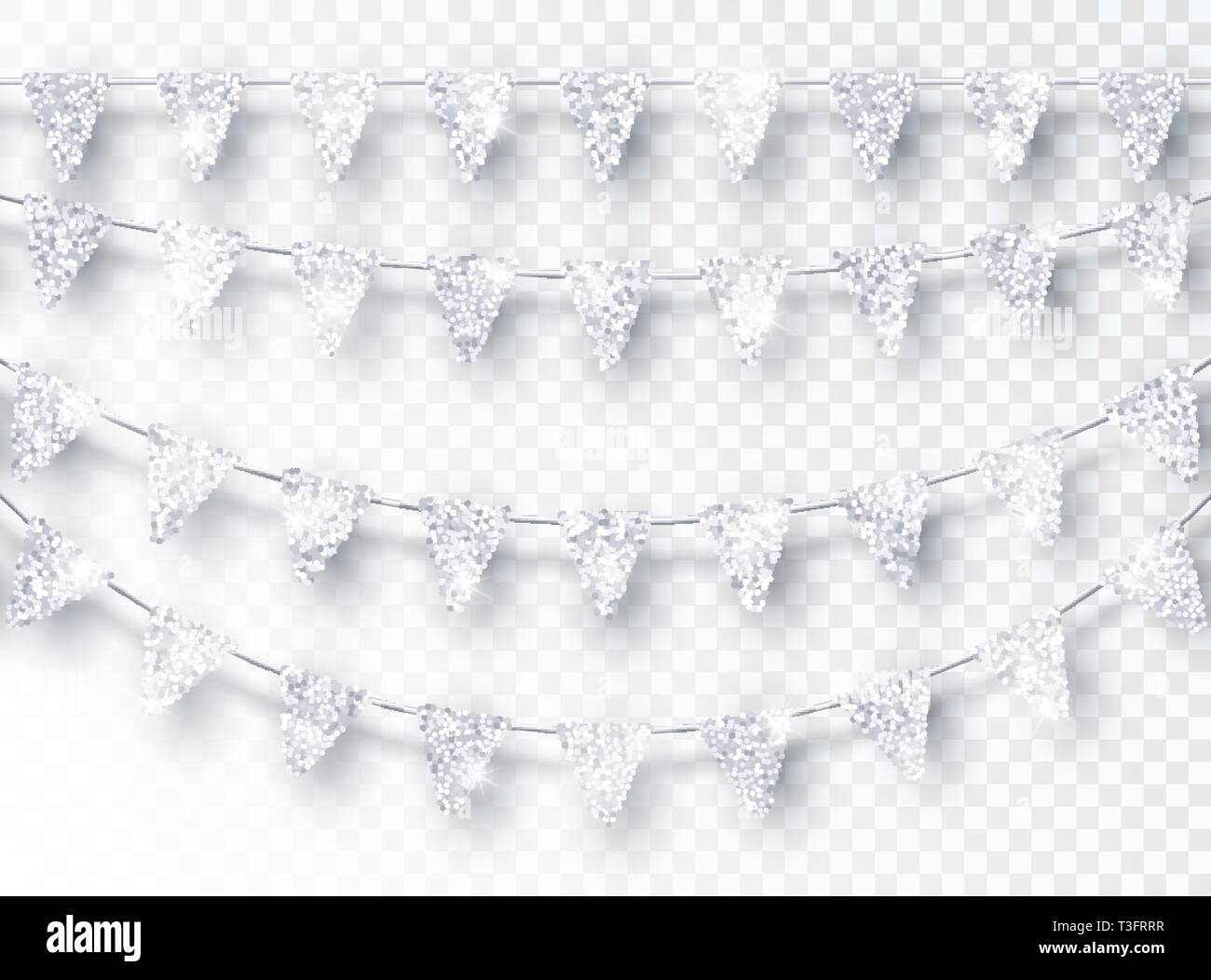 Glitter Silver Party Flags Decoration with Confetti Stock Vector Image ...