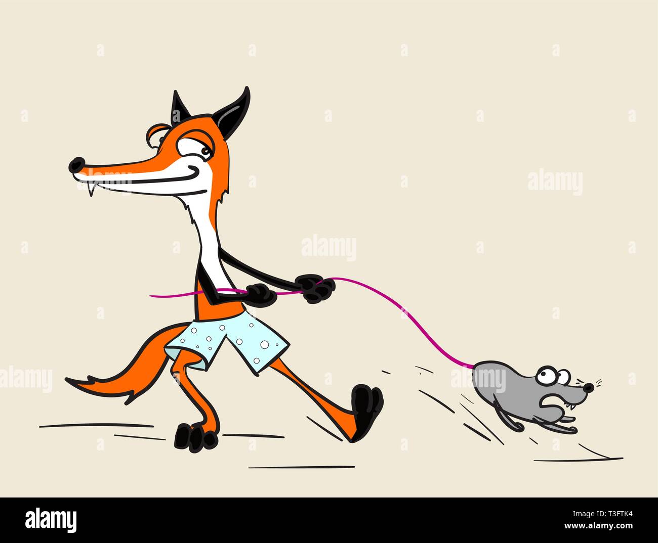 cartoon fox with mouse or rat caught by tail Stock Vector Image & Art ...