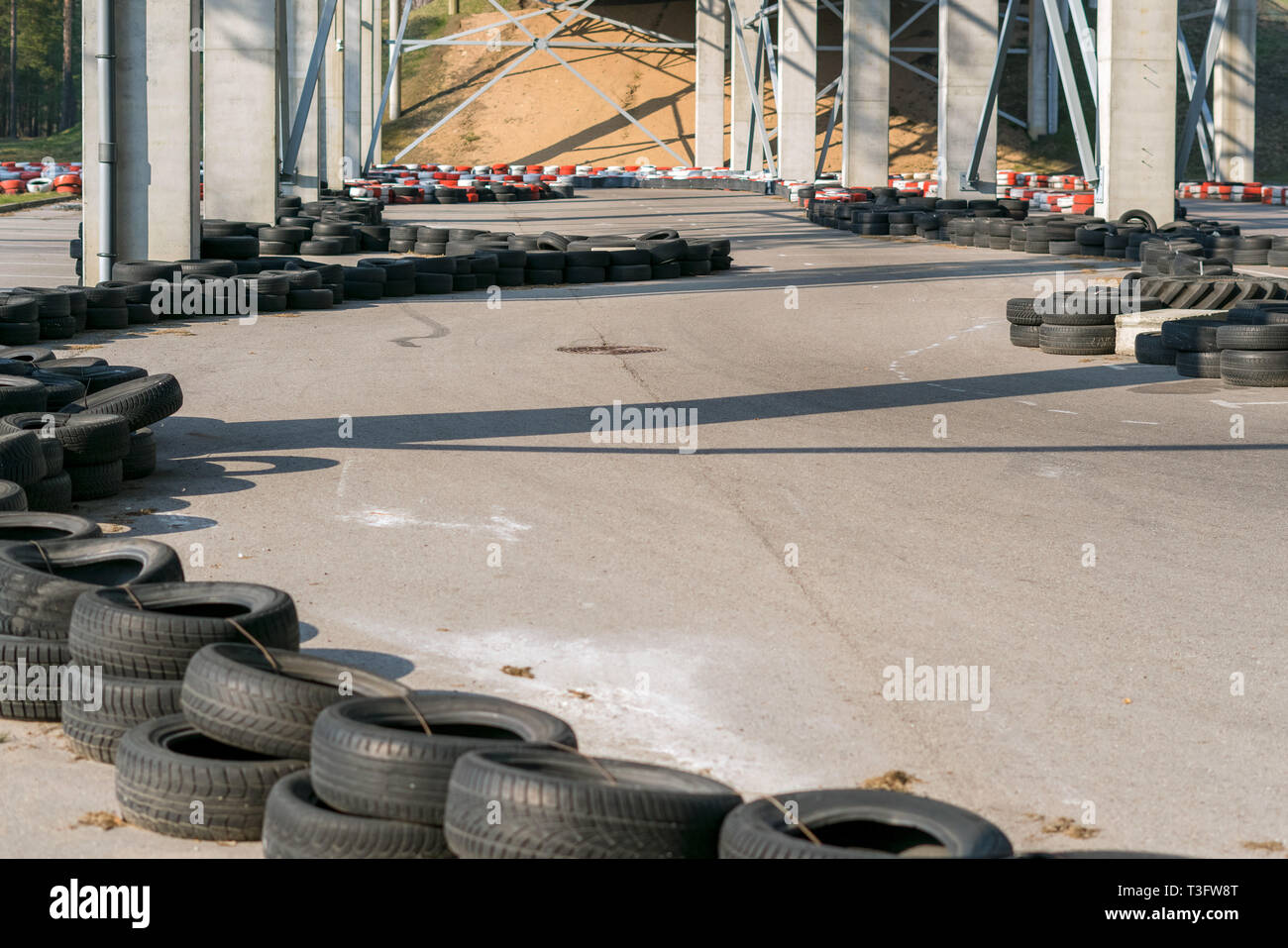 Go-kart racetrack circuit. Small karting racetrack, snake run formed ...