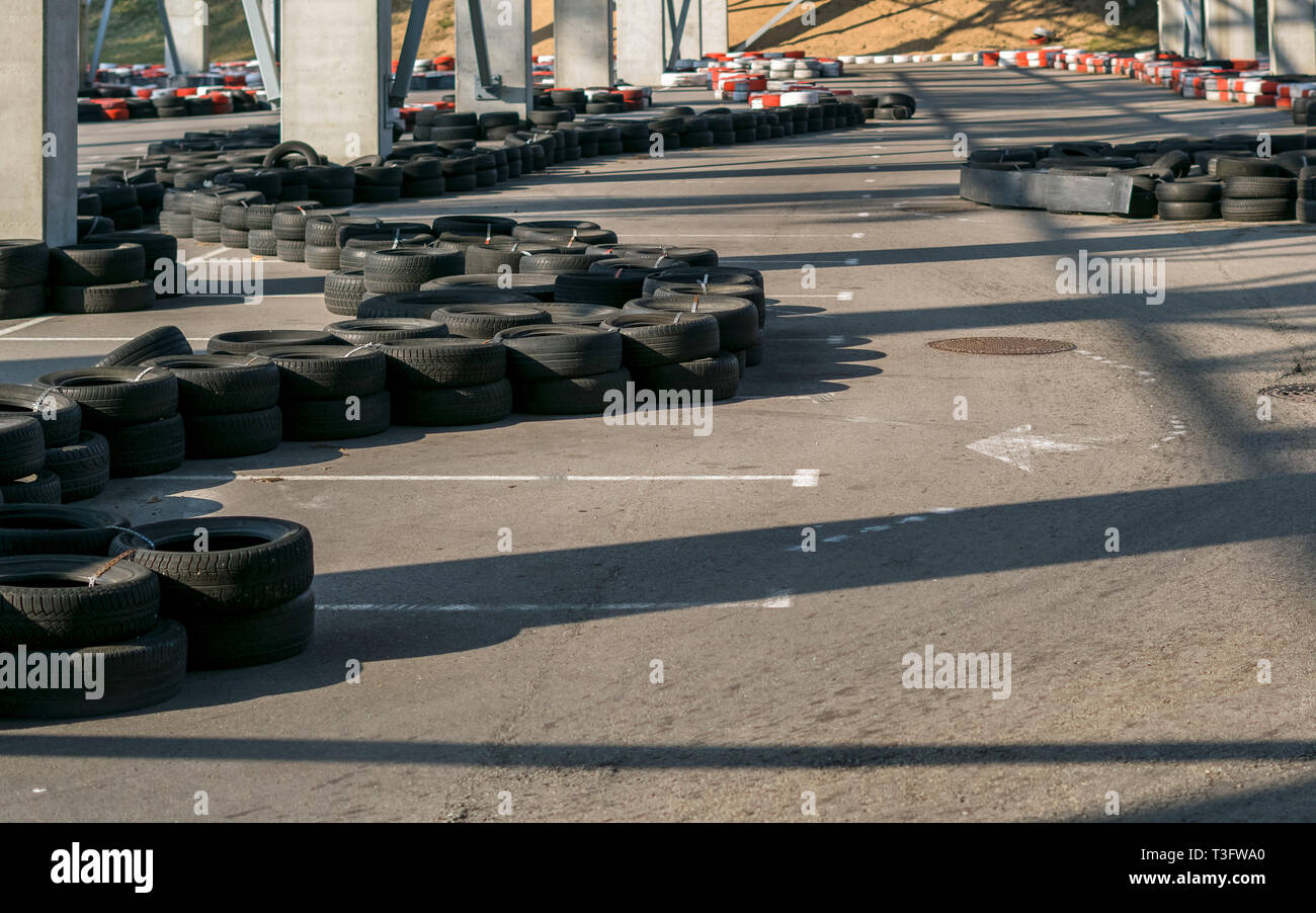 Go-kart racetrack circuit. Small karting racetrack, snake run formed ...