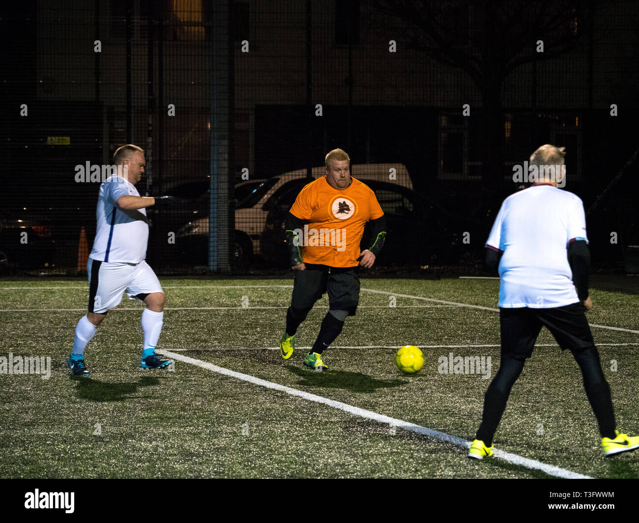 A One Tonne Wanderers FC in action during a Man v Fat football match at ...