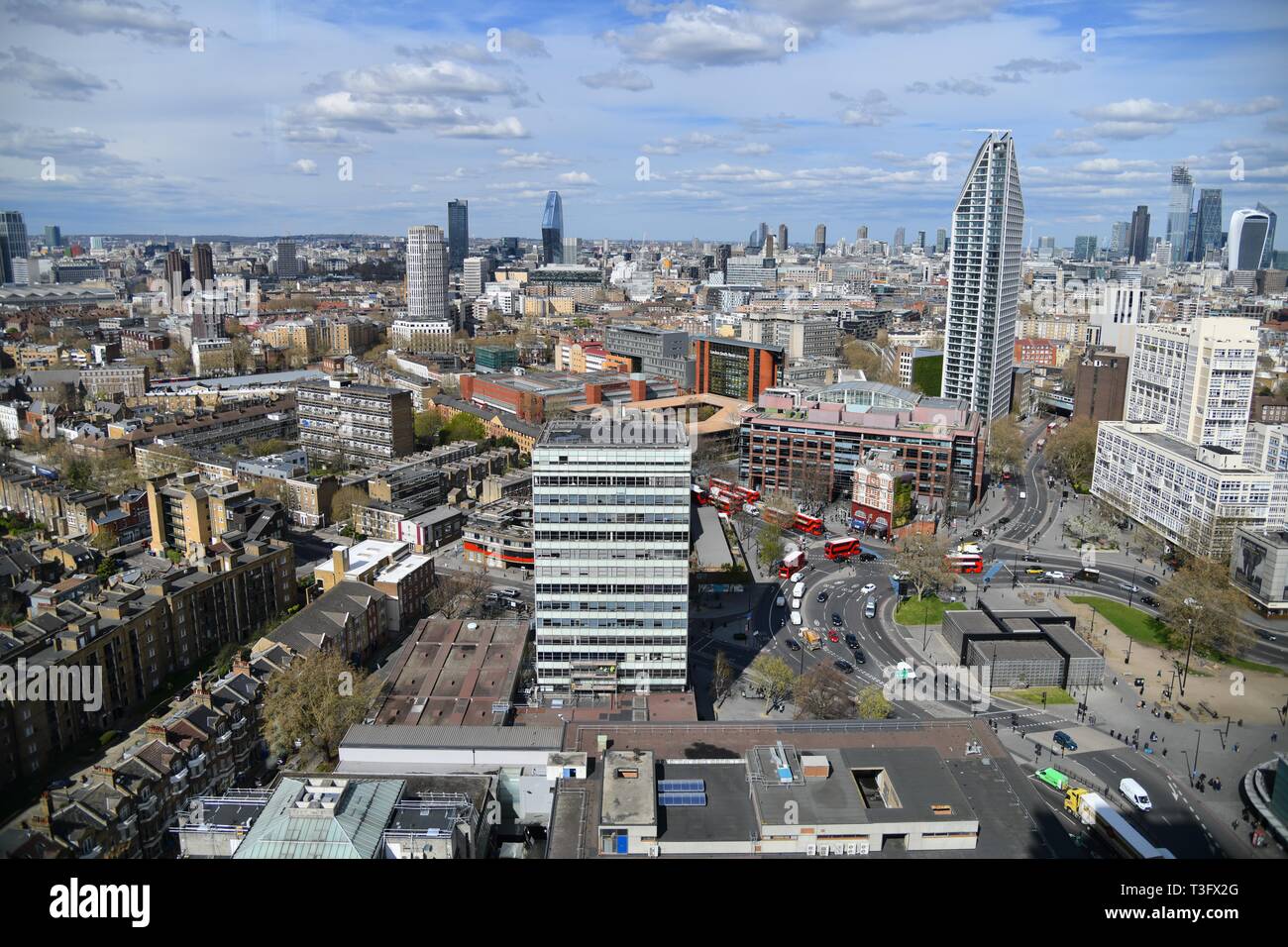 Panoramic views of London skyline from modern residential tower block ...