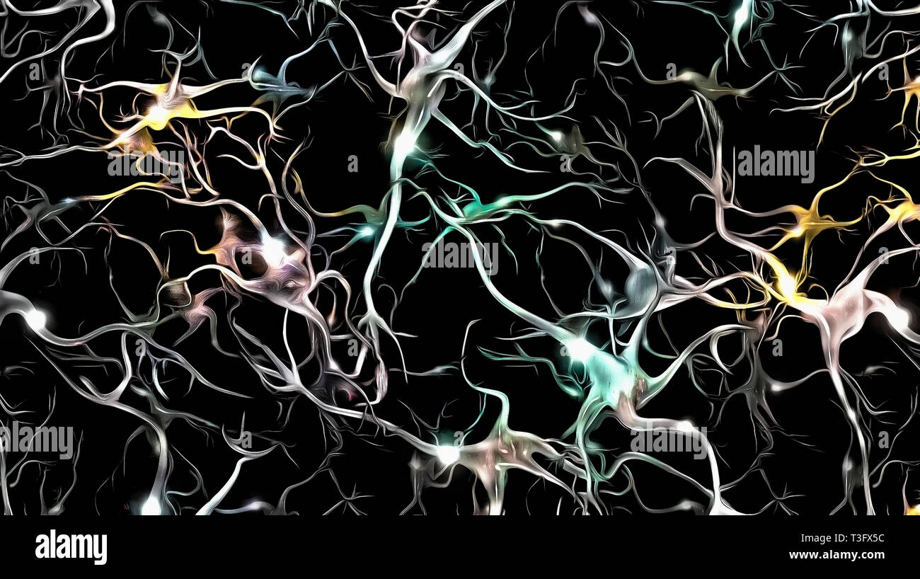 Neurons network with glowing nodes Stock Photo - Alamy
