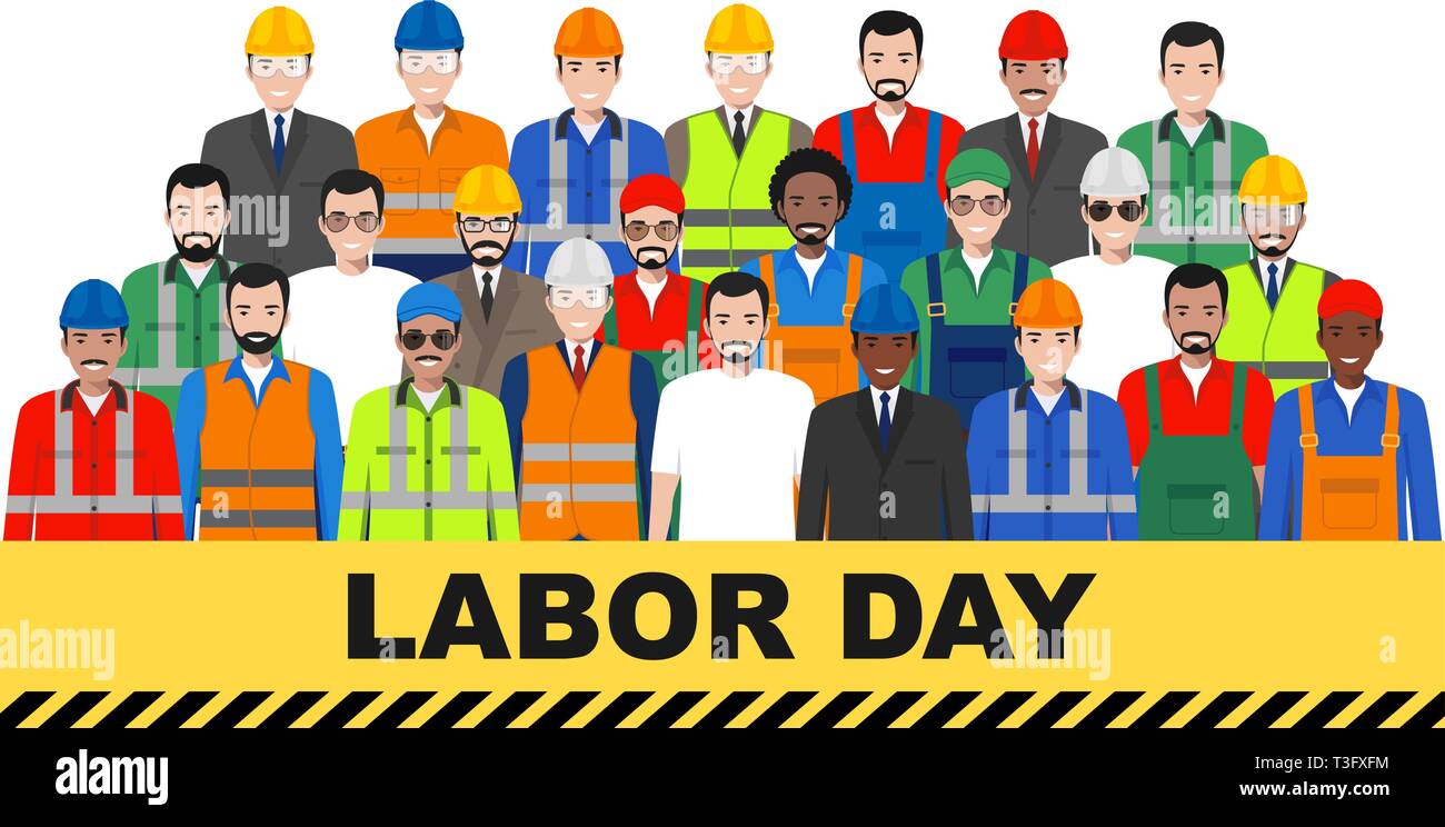 Labor day. Group of worker, builder and engineer standing together on ...