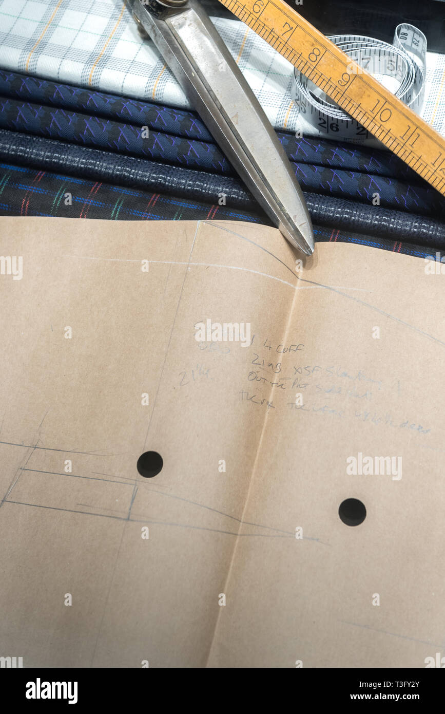 Tailoring Scissors, Measuring Tape, Swatches of Fabric and Paper Stock ...