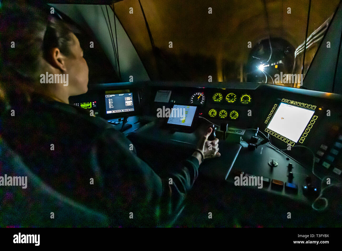 Female train driver in Switzerland. The train ride in a driver's cab of ...