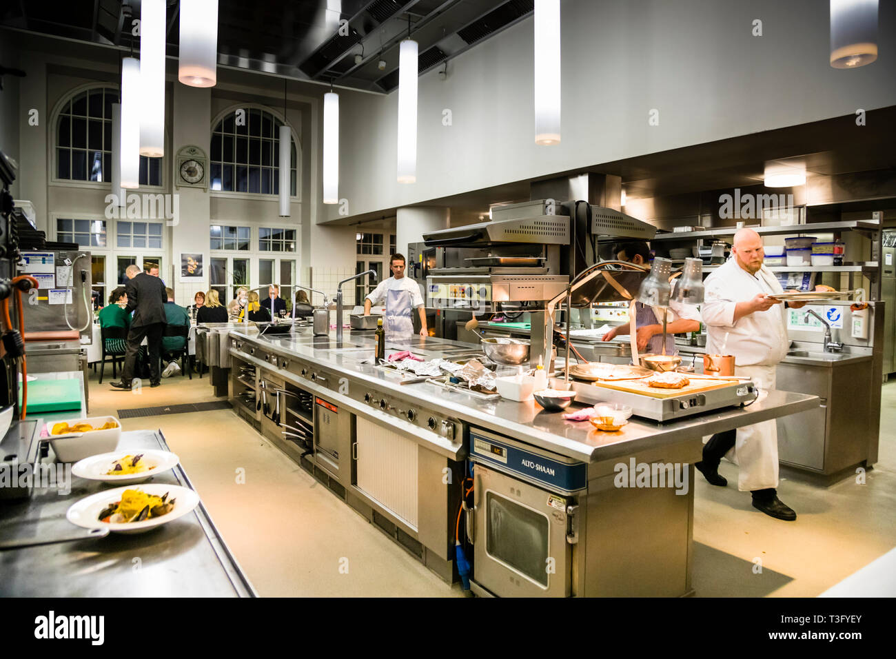 Kitchen of Hotel Waldhaus in Sils im Engadin/Segl, Switzerland. A ...