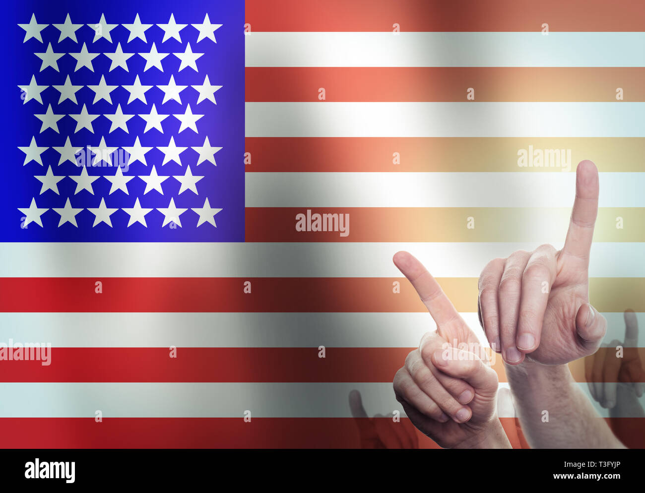 Hands on the background of the USA flag. Freedom concept Stock Photo ...