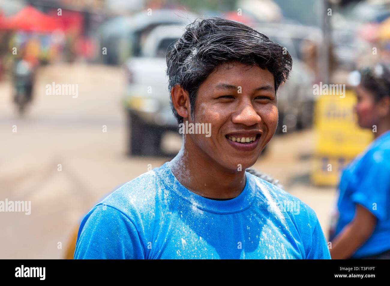 Vang Vieng, Laos - April 14, 2018: Local boy full of talc powder ...