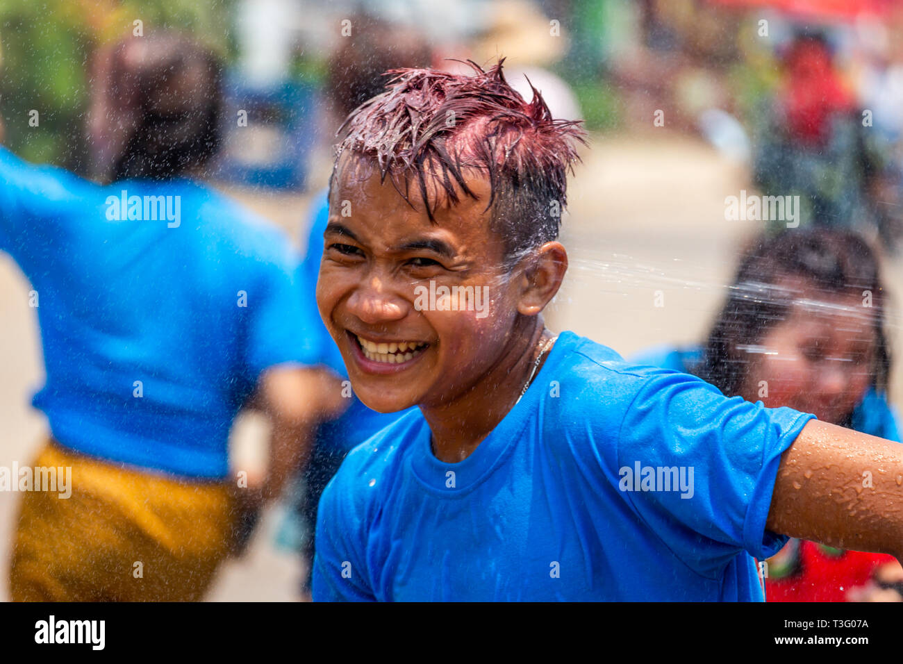 Vang Vieng, Laos - April 14, 2018: Local boy full of talc powder and ...