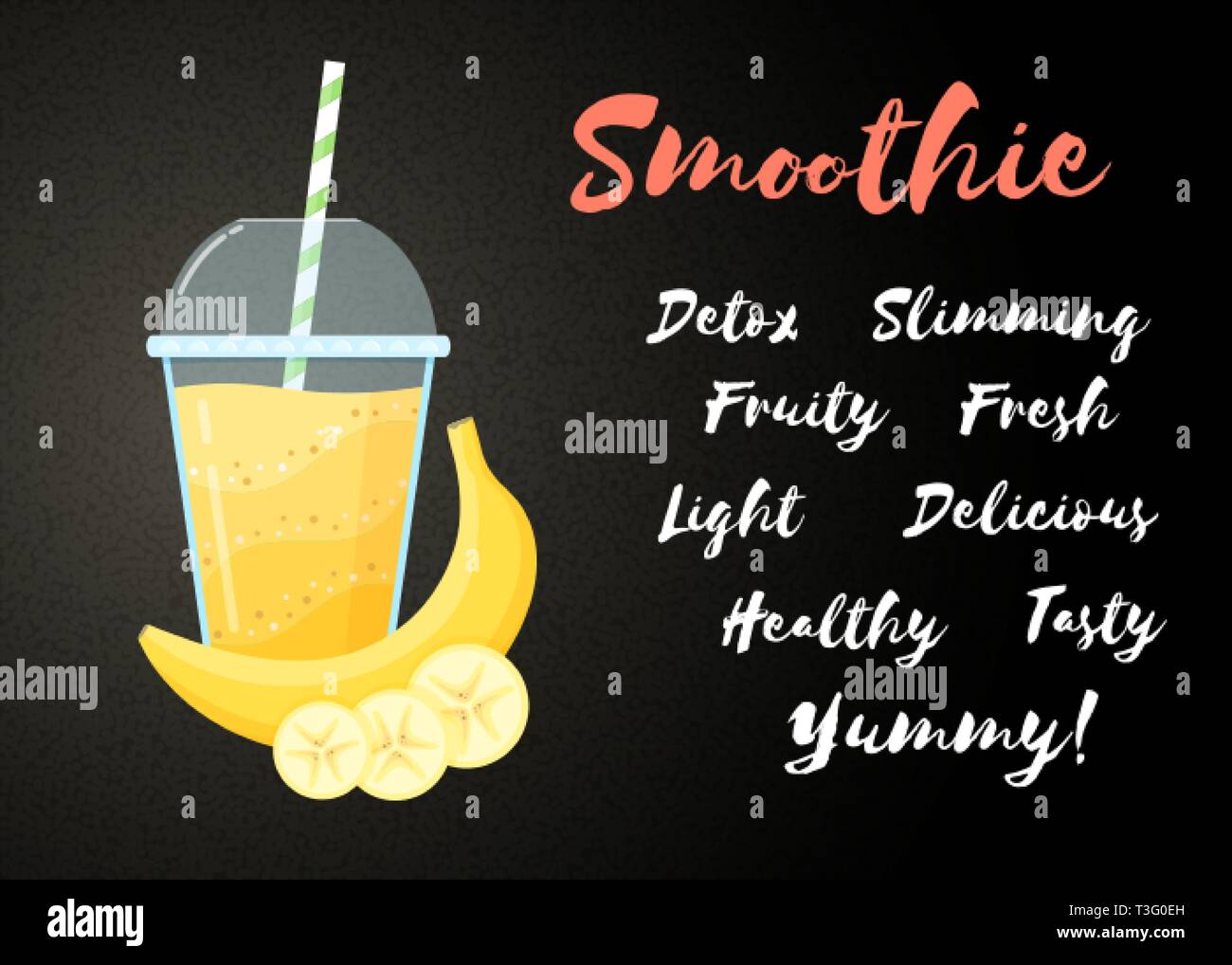 Yellow banana smoothie vitamin drink vector illustration. Tasty natural ...