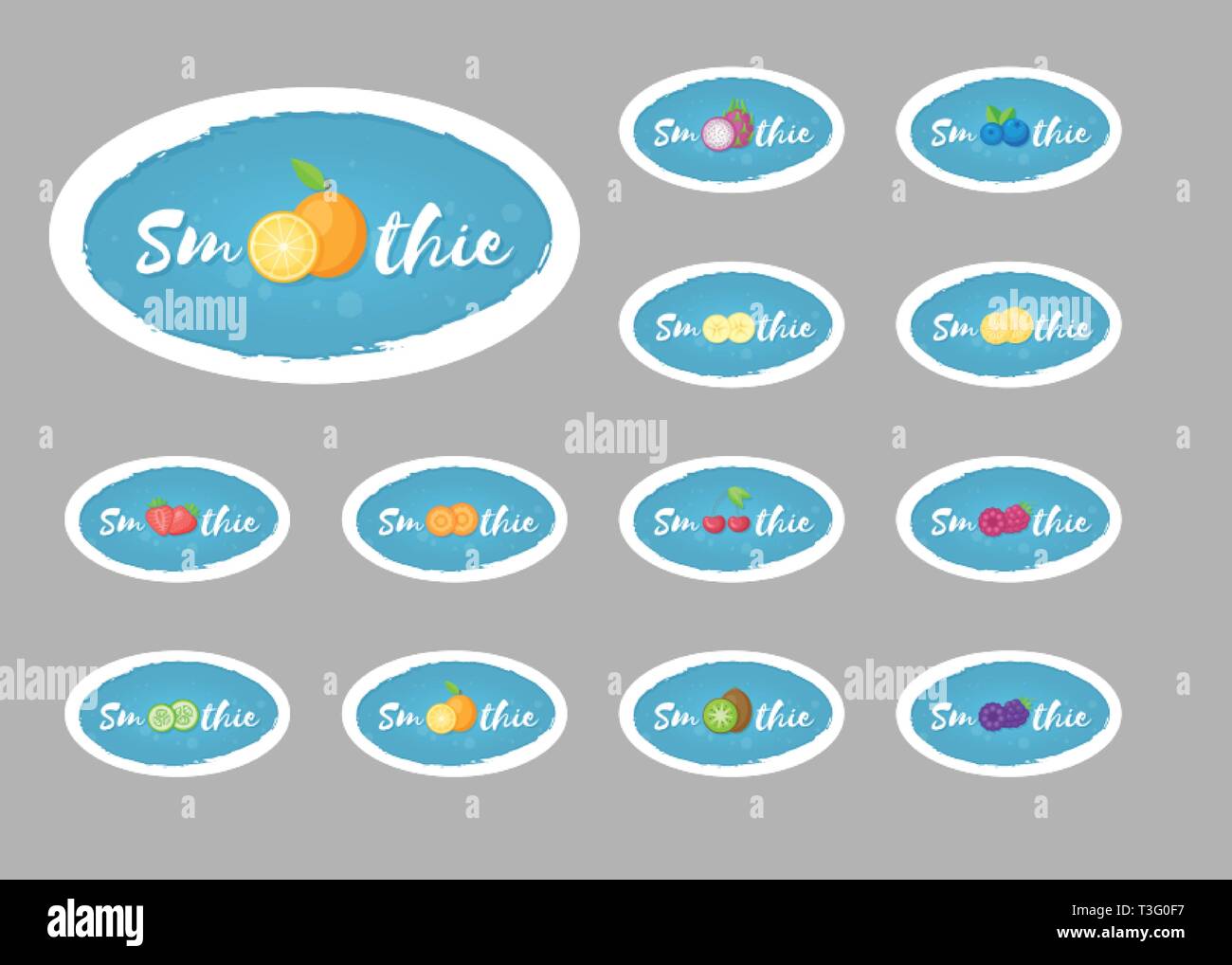 Isolated blue label set smoothie fruit shake vector illustration. Hand ...