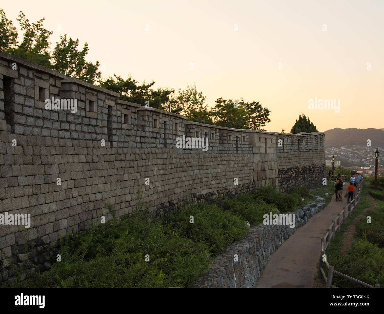 Night view of Hanyangdoseong, a fortress wall in Seoul city in Korea ...