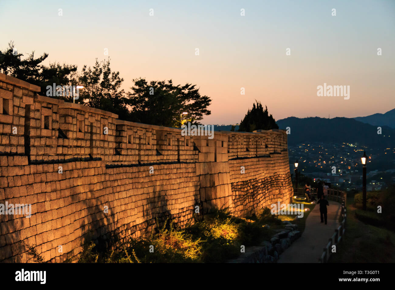 Night view of Hanyangdoseong, a fortress wall in Seoul city in Korea ...