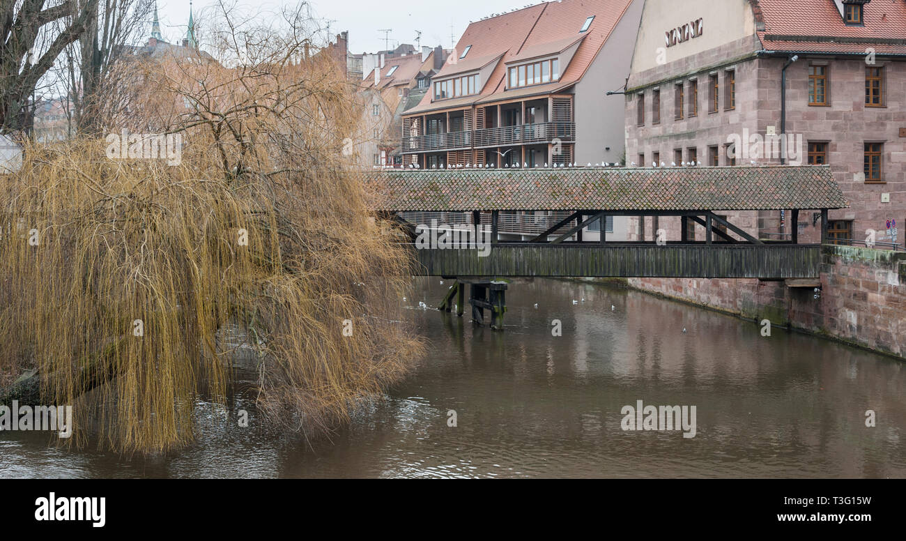 The wooden Hangman's Bridge (Henkersteg) - Nuremberg, Germany Stock ...