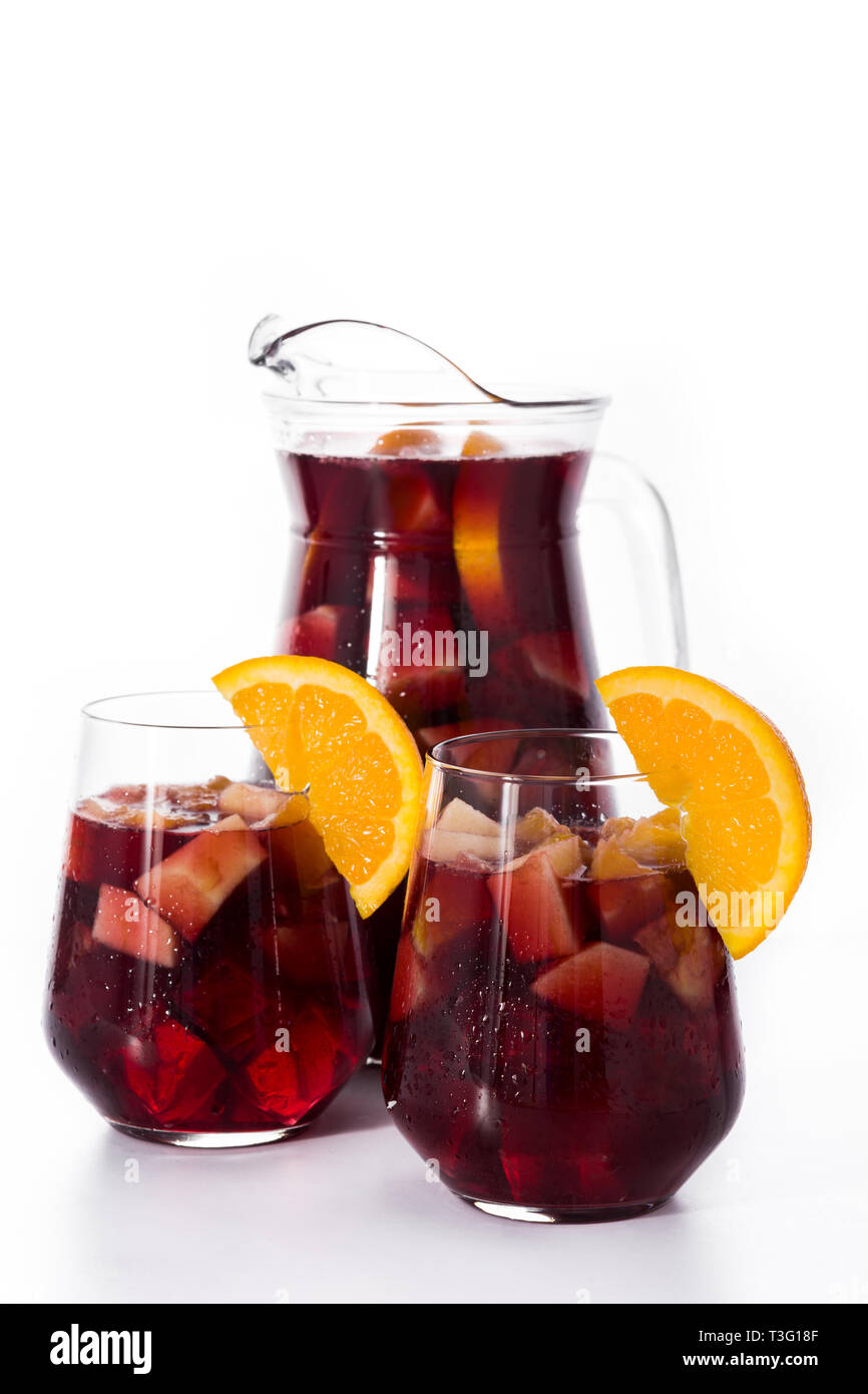 Red wine sangria isolated on white background Stock Photo - Alamy