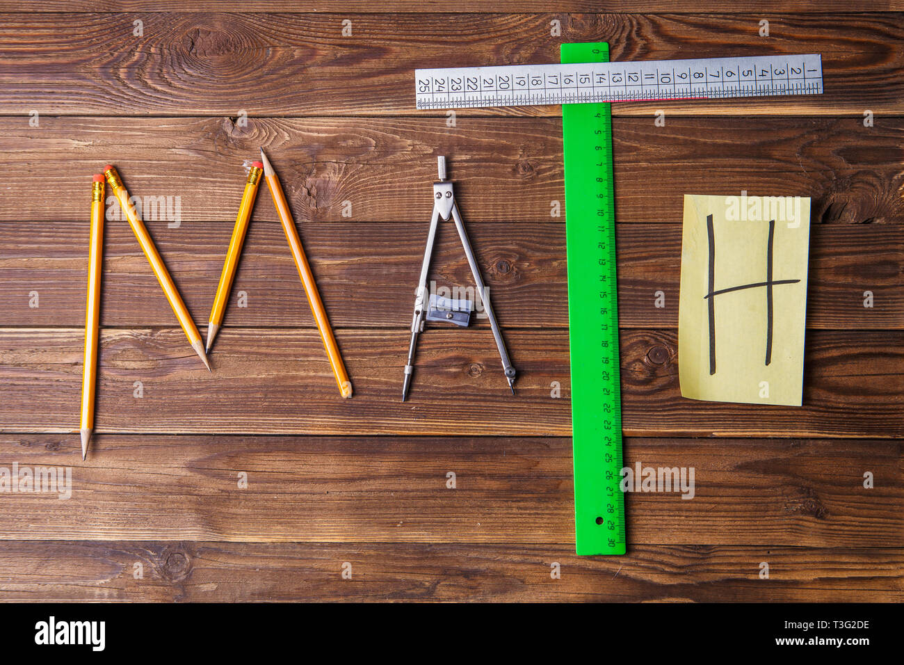 Text math composed of pencils, rulers, circular, sharpener and sticker ...