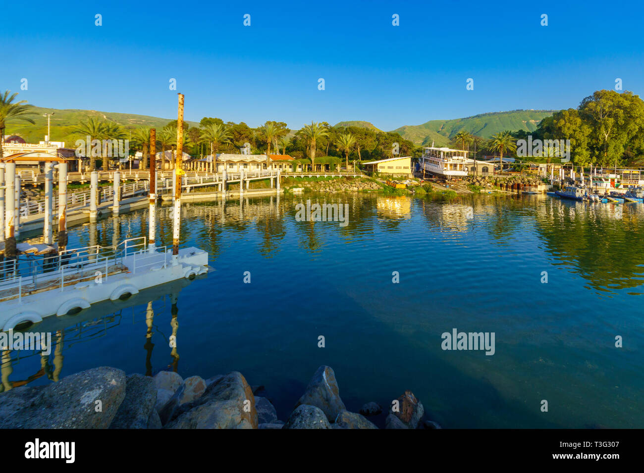 Ein Gev, Israel - April 03, 2019: View of the fishing port of Kibbutz ...