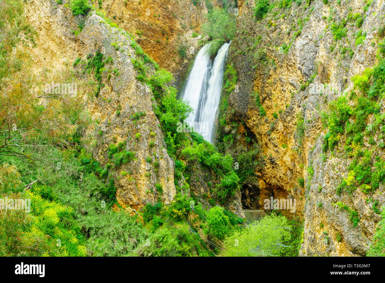 View of the Ayun Valley nature reserve, and the Tanur waterfall, in the ...