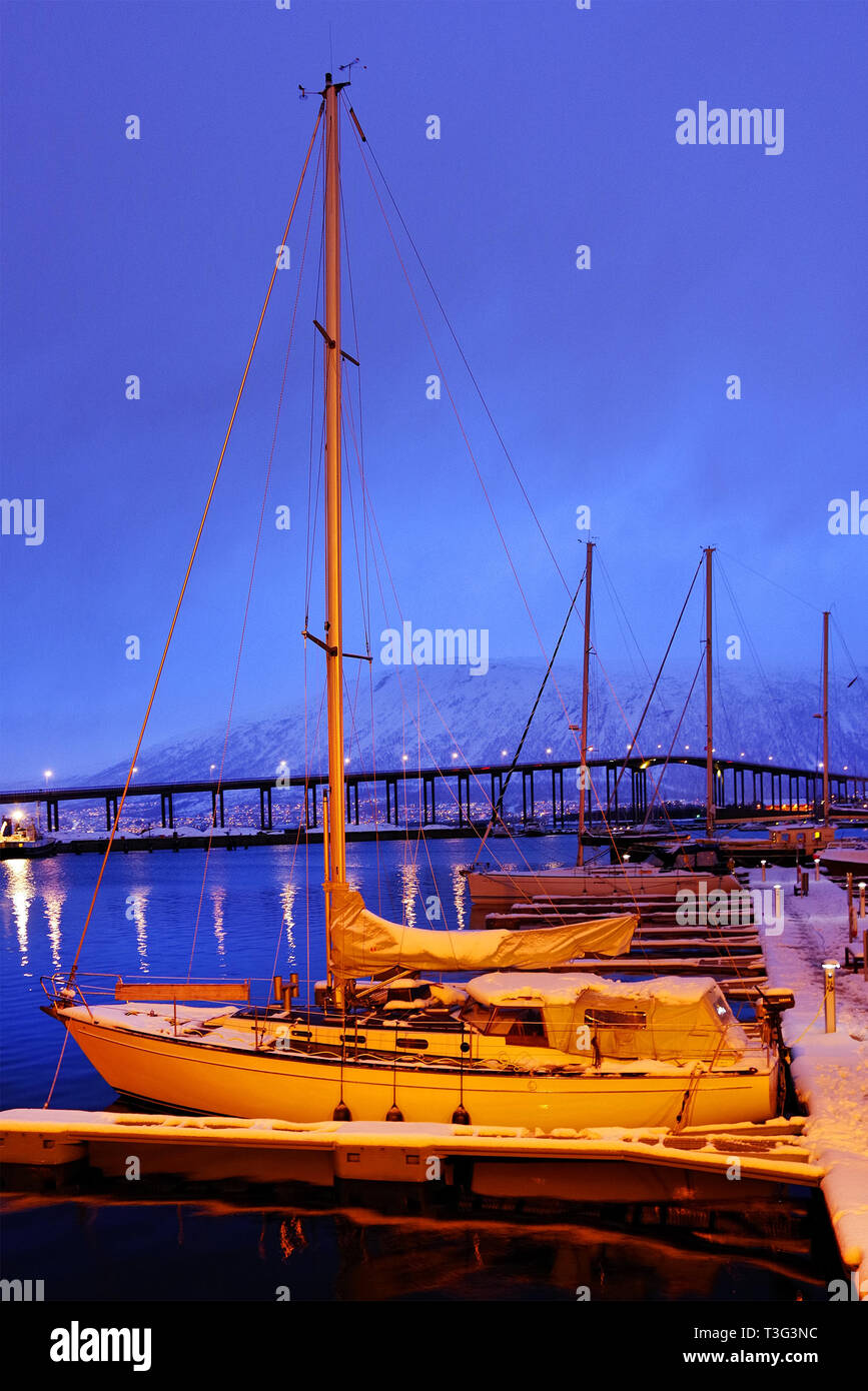 Evening image of Tromso, considered the northernmost city in the world ...