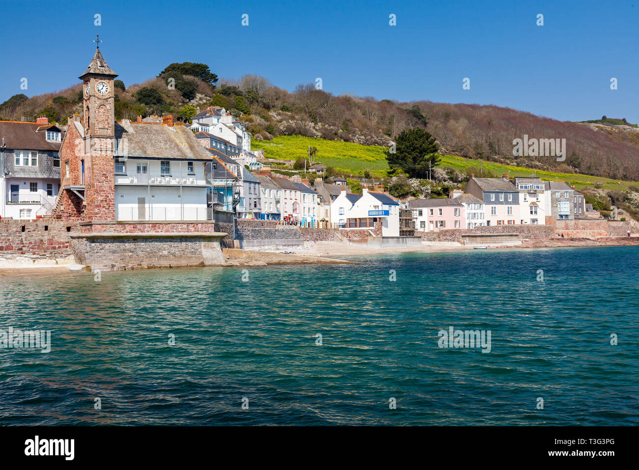 The sea front and historic clock tower at Kingsand a local landmark ...