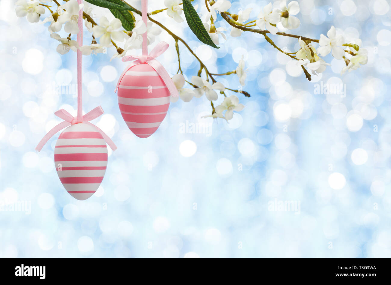 Spring flowers and colorful Easter eggs frame Stock Photo - Alamy