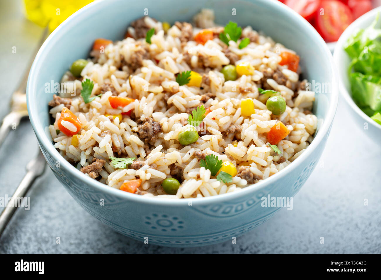 Rice with vegetables and beef Stock Photo - Alamy