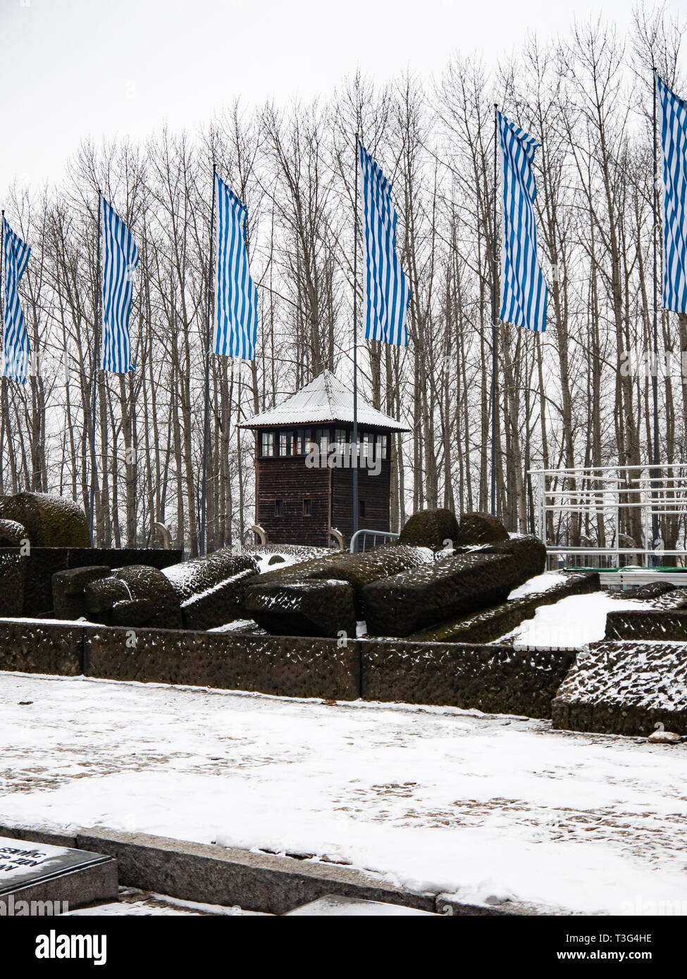 Holocaust memorial flags, Auschwitz Birkenau, concentration camp, death ...