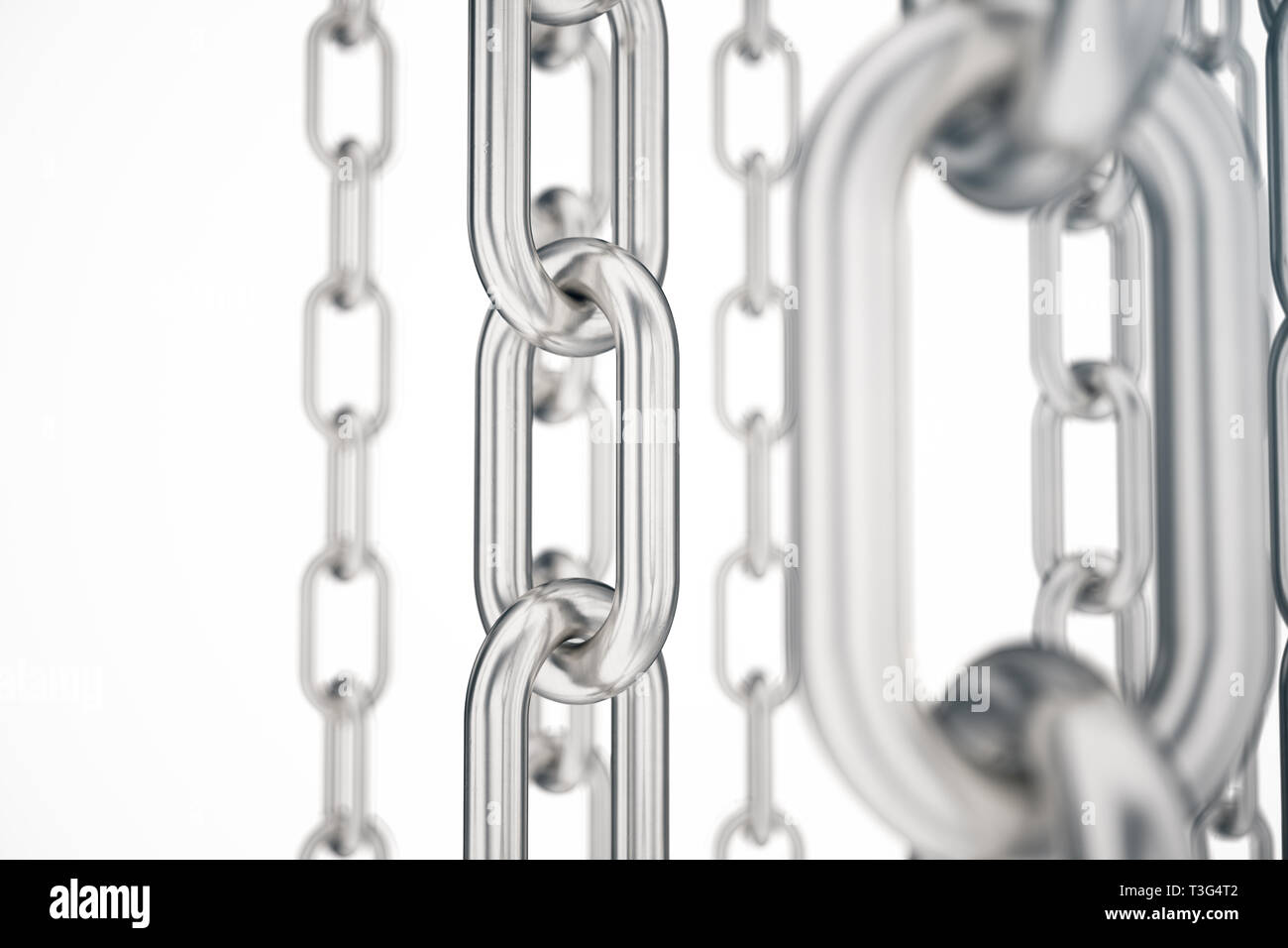 3D illustration metal chains. Metal, steel chains isolated on white ...