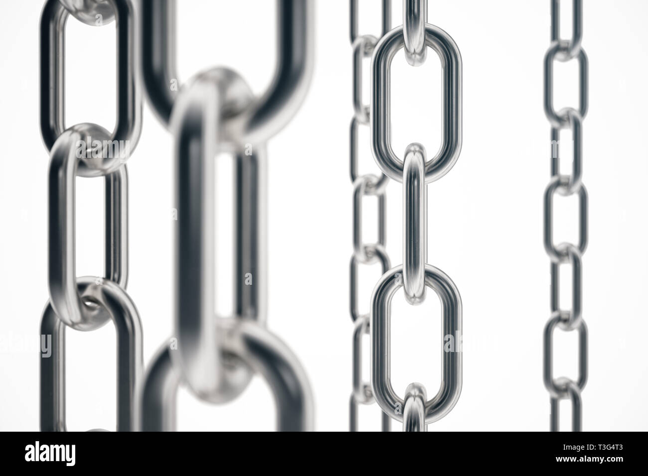 3D illustration metal chains. Metal, steel chains isolated on white ...