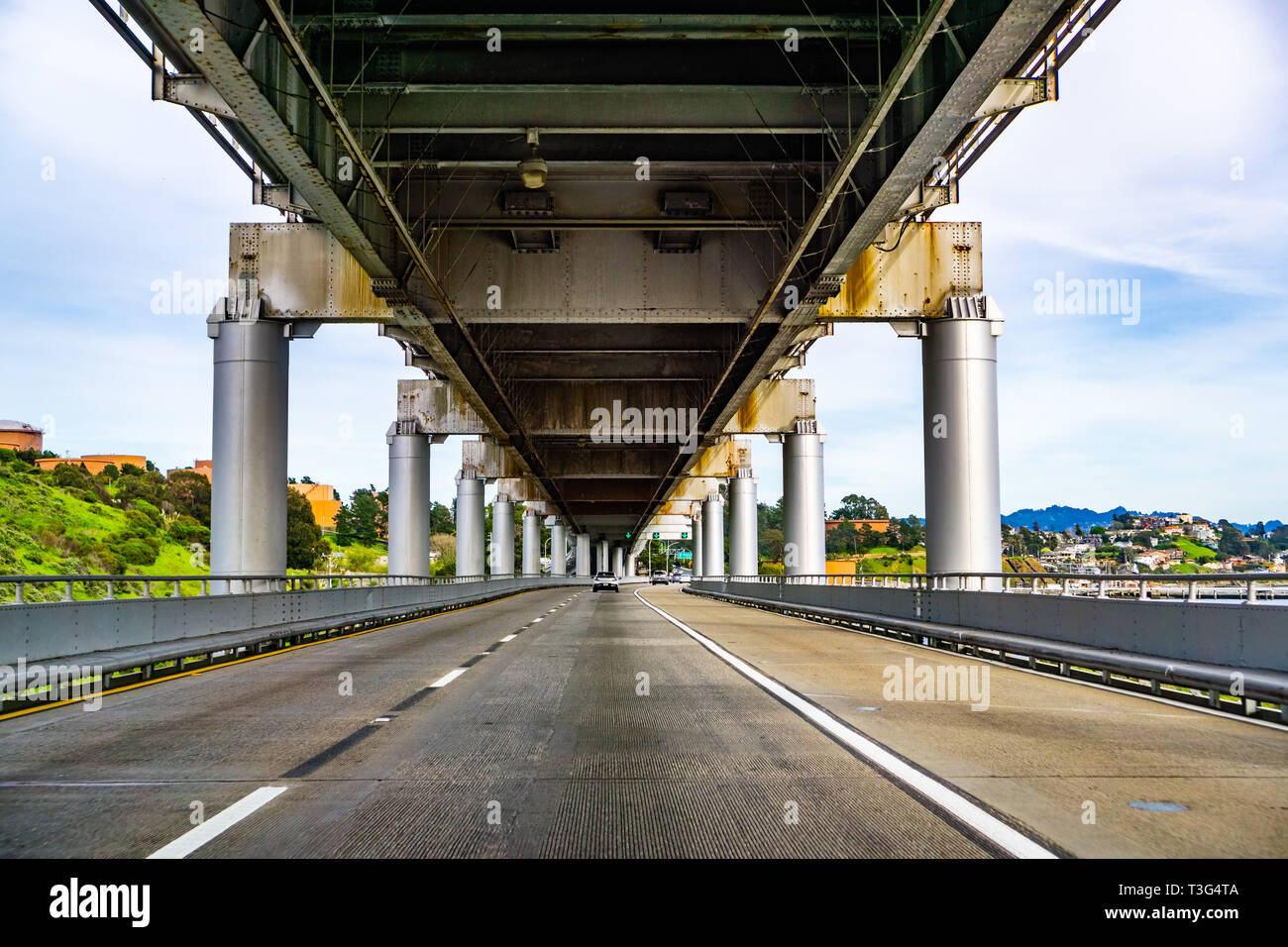 Driving on Richmond - San Rafael bridge (John F. McCarthy Memorial Bridge), San Francisco bay ...