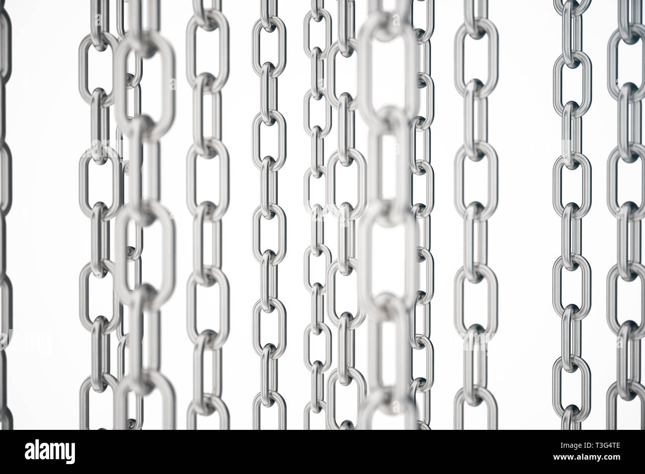 3D illustration metal chains. Metal, steel chains isolated on white ...