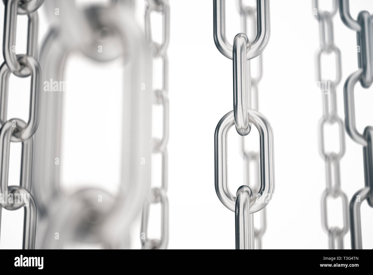 3D illustration metal chains. Metal, steel chains isolated on white ...