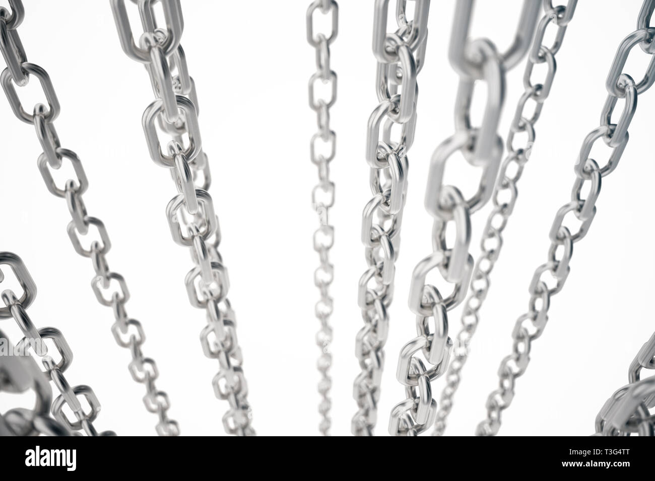3D illustration metal chains. Metal, steel chains isolated on white ...