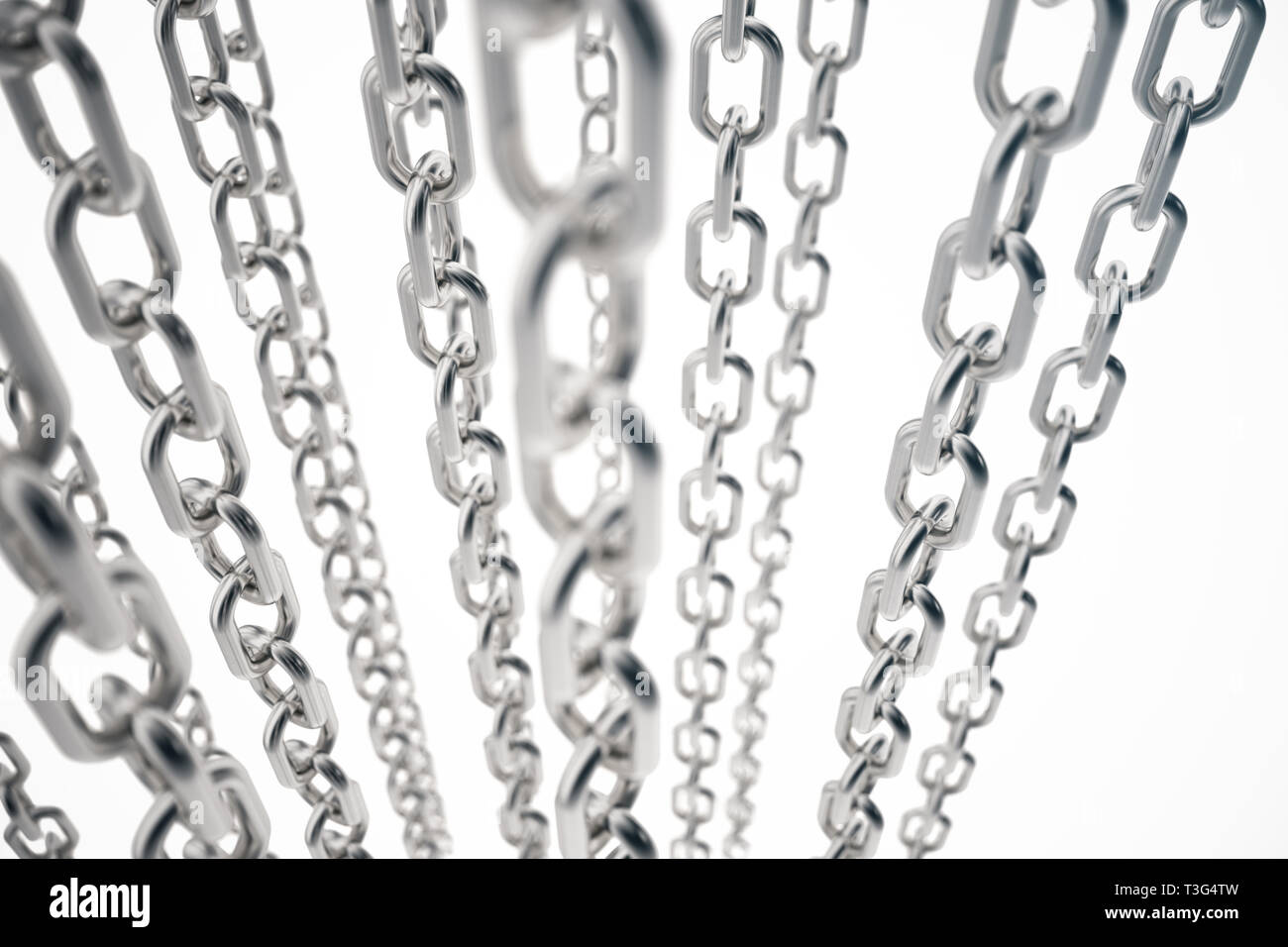 3D illustration metal chains. Metal, steel chains isolated on white ...