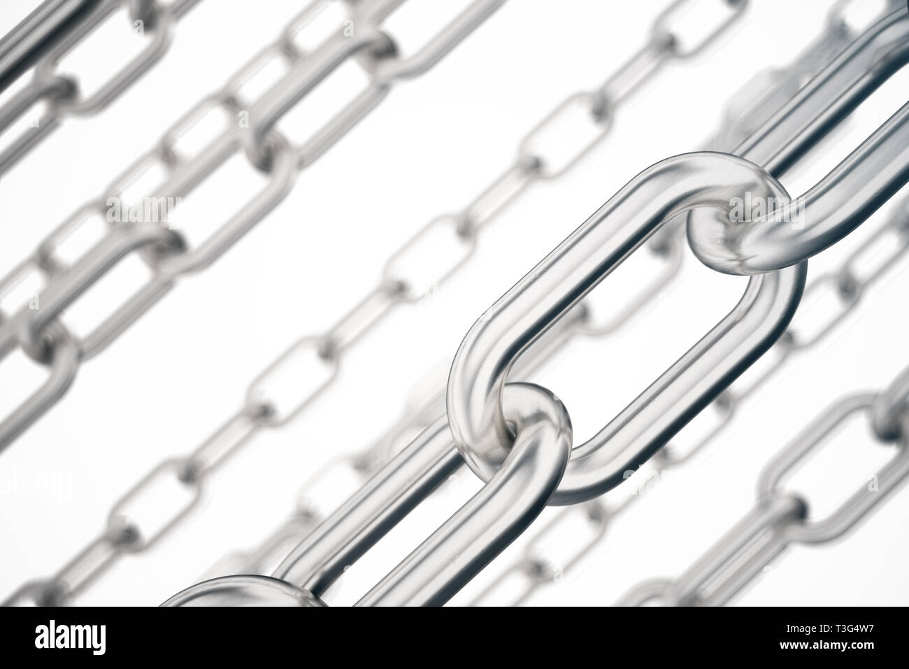 3D illustration metal chains. Metal, steel chains isolated on white ...