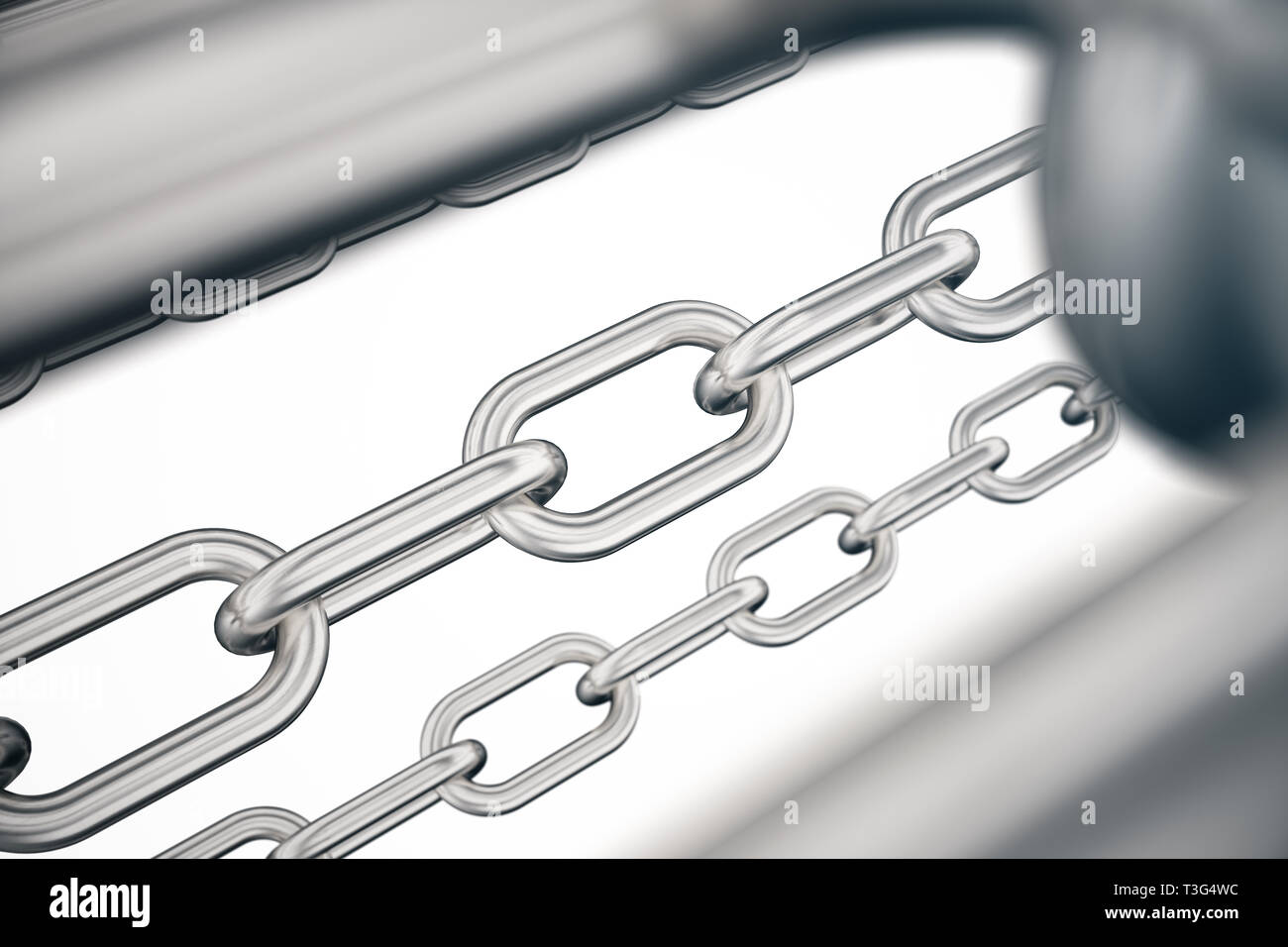 3D illustration metal chains. Metal, steel chains isolated on white ...