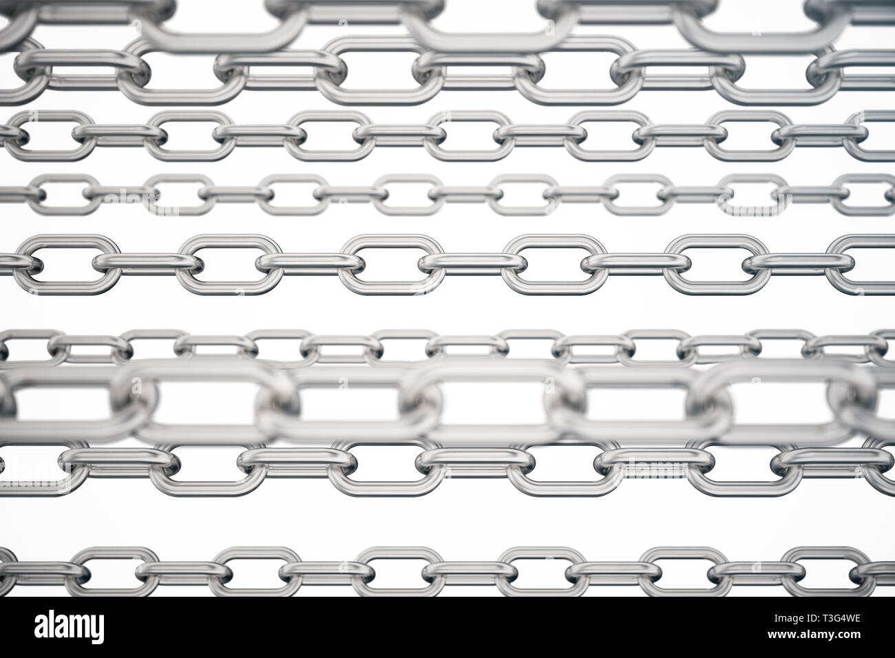 3D illustration metal chains. Metal, steel chains isolated on white ...