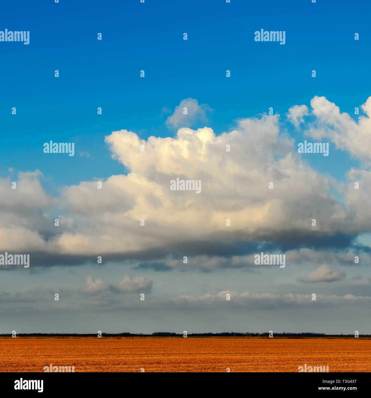 Beautiful plain landscape minimal composition with white clouds in the ...