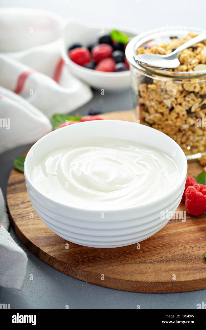 Plain yougurt with granola on side Stock Photo - Alamy