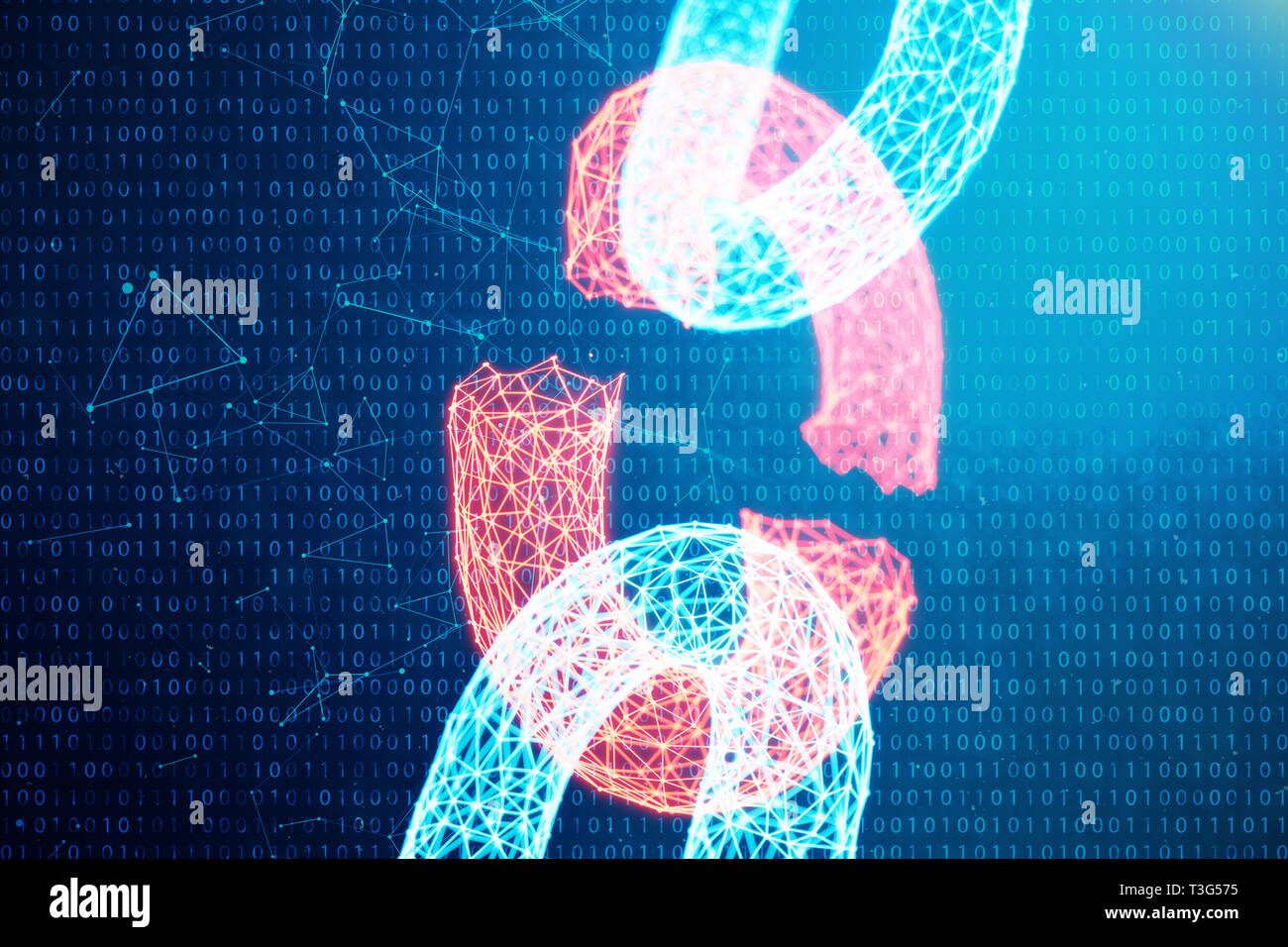 Disconnected, broken chain, digital block chain technology ...