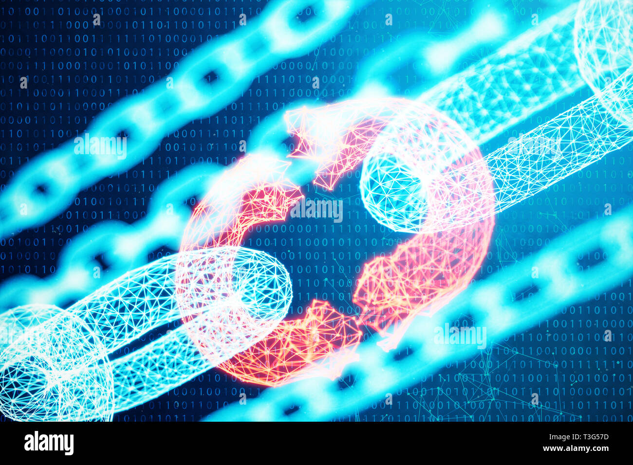 Disconnected, broken chain, digital block chain technology ...