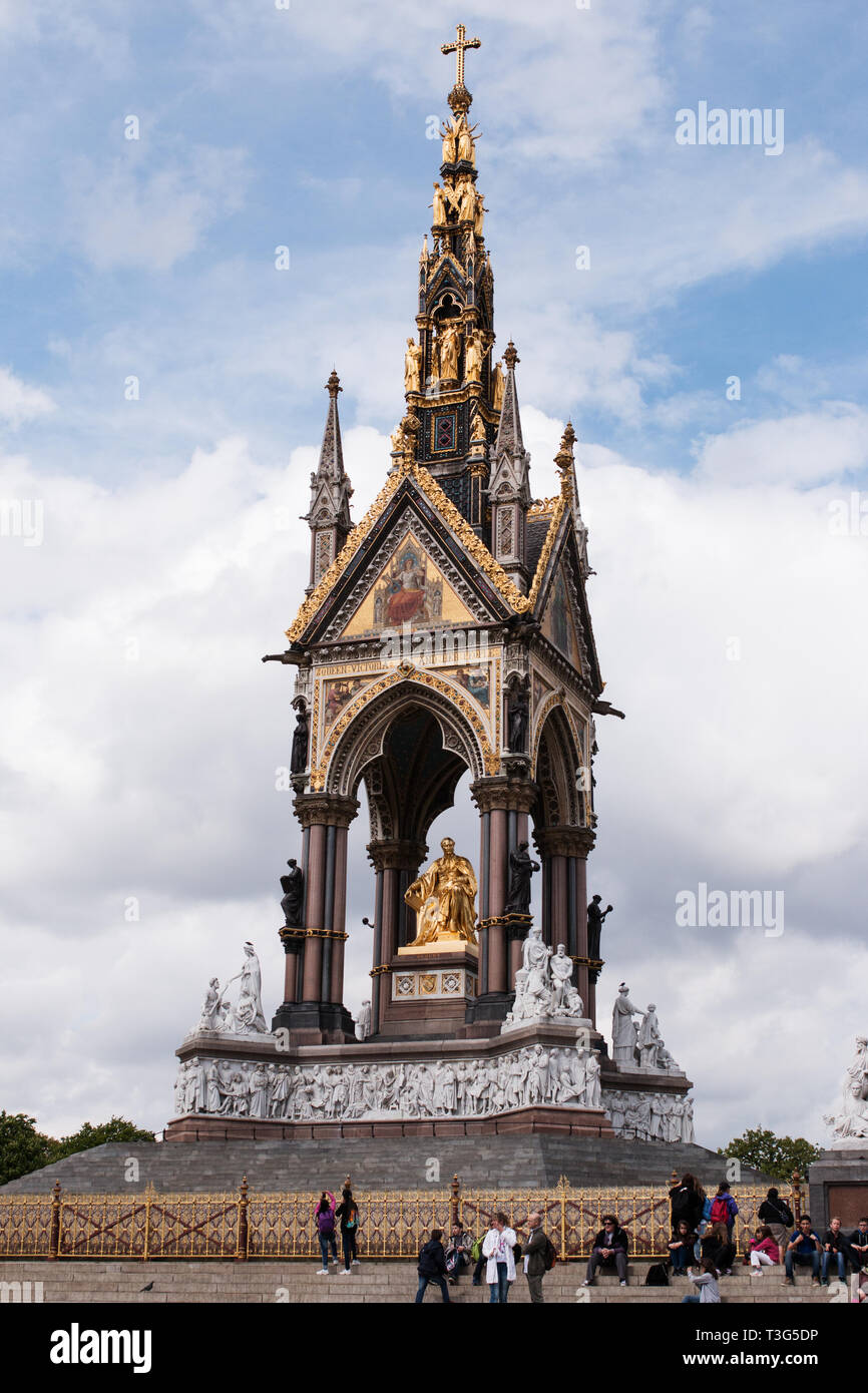 The Albert Memorial in Kensington Gardens, London, UK. The memorial was commissioned by Queen ...