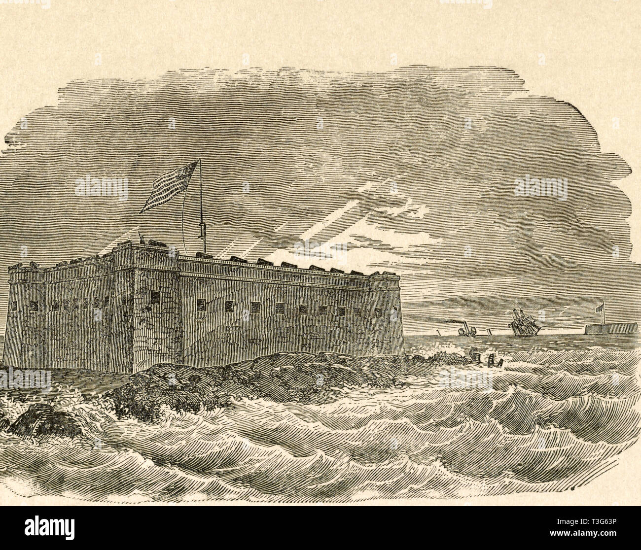 Fort Zachary Taylor, Key West, Florida, Engraving, 1860's Stock Photo ...