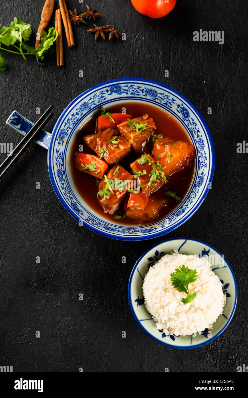 chiense beef stew , flat lay Stock Photo - Alamy