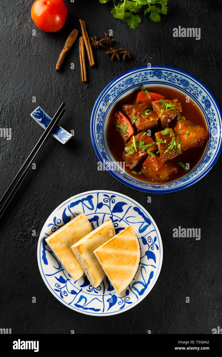 chiense beef stew , flat lay Stock Photo - Alamy