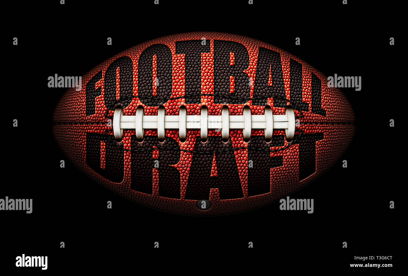 American football with the words “Football Draft” embossed onto a ...